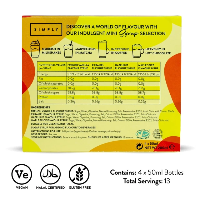 SIMPLY COFFEE SYRUP Gift Set, French Vanilla, Caramel, Hazelnut & Maple ...