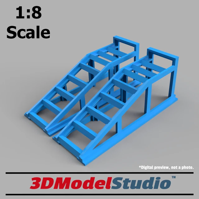 1:8 SCALE 3D Model RC Vehicle Car Ramps (Pair) Garage Diorama - Blue ...