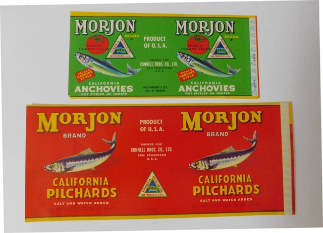 50 VINTAGE Morjon can Labels..2 Different..Pilchards & Anchovies $10.99 ...
