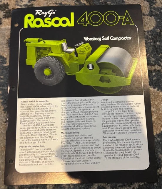 RAY GO RASCAL 400-A Vibratory Soil Compactor Brochure AMIL25 $34.49 ...
