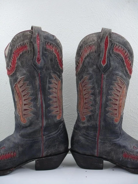 MENS 12 D M Corral Black Leather Cut-Out Inlay Cowboy Boots Snip-Toe ...