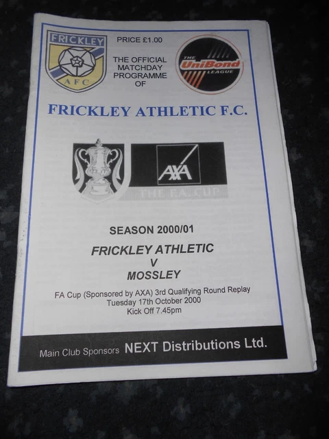 2000/01 FRICKLEY ATHLETIC v Mossley Fa cup 3q round programme £3.12 ...