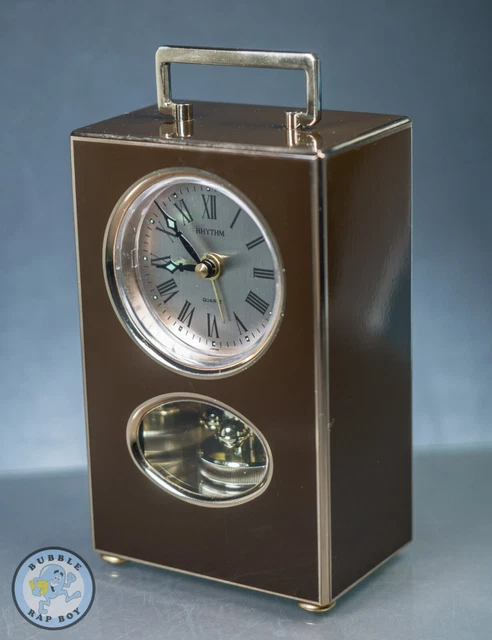 RARE RHYTHM JAPAN Desk Shelf Carriage Table Quartz Alarm Clock With ...