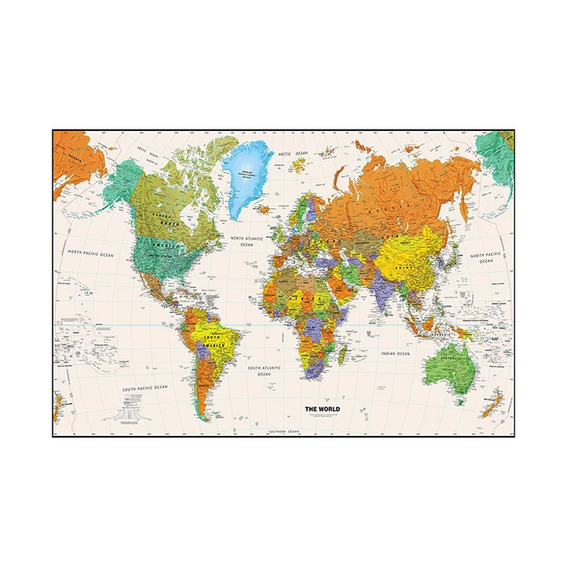 WORLD MAP DETAILED Large Educational Poster Wall Maps Children Home ...