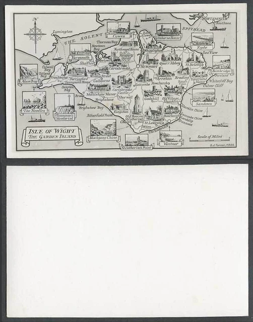 ISLE OF WIGHT MAP The Garden Island Old Postcard Cowes, Ryde, Bembridge ...