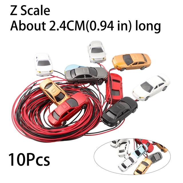 10 PACK Z Scale Model Train Scenery Lighted Cars With Head & Tail ...