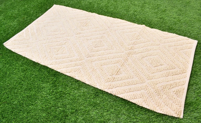 HAND BLOCK CARPET Wool & Cotton Dari Beige Color Mat 2.5X4.5 Ft. Rugs ...