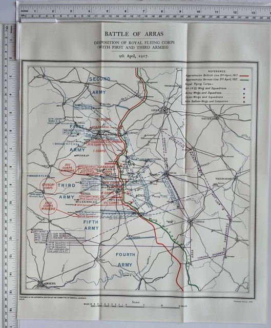 WW1 KARTE SCHLACHT Von Arras Disposition Royal Fliegende Corps Erste ...