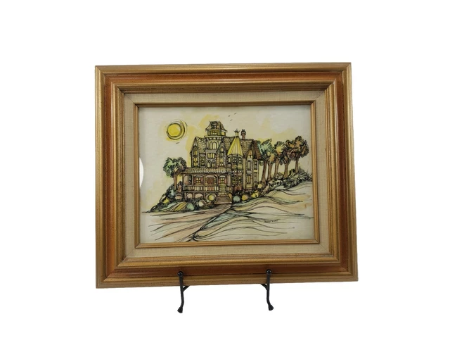 VINTAGE PENCIL SKETCH Art Drawing Victorian Mansion Framed Signed by ...