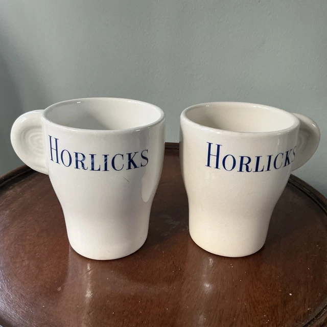 TWO VINTAGE HORLICKS Mugs Cups 1930s Blue Logo Ear Handle Arklow ...