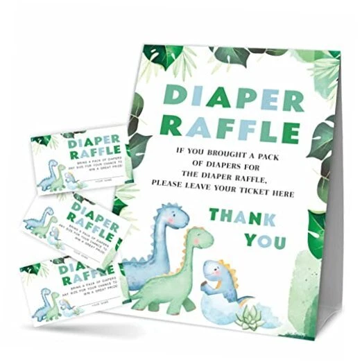 DIAPER RAFFLE BABY Shower Game Kit - Forest Dinosaur Theme - 1 Standing ...