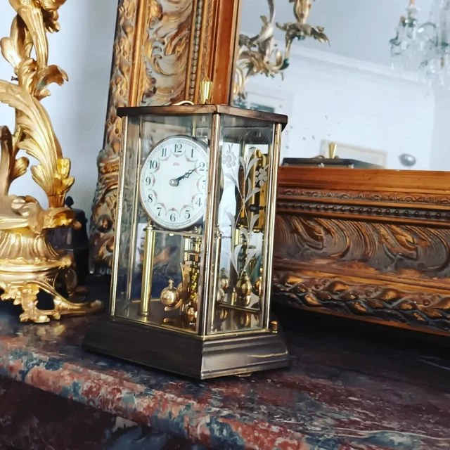 RARE PENDULE 400 jours KUNDO en Verre gravé et Laiton vers 1950 EUR 450 ...