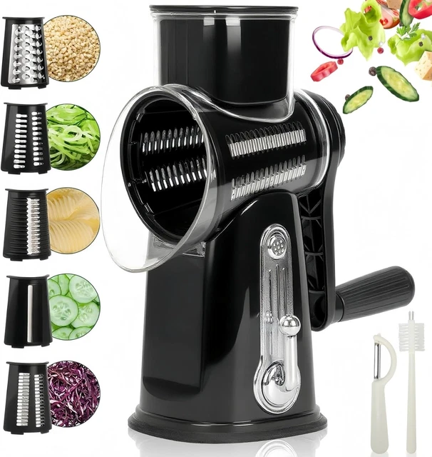 ROTARY CHEESE GRATER with Handle, Manual Vegetable Slicer Grater with 5 ...