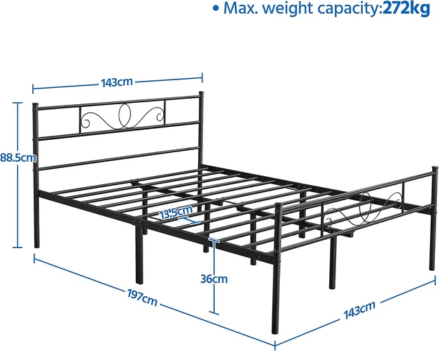 YAHEETECH DOUBLE METAL Bed Frame with Headboard and Footboard, Solid ...