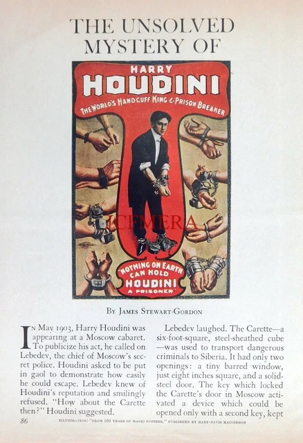 'THE UNSOLVED MYSTERY of HARRY HOUDINI' : Original 1977 Magazine ...