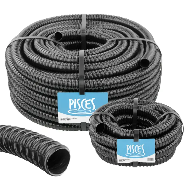 1 INCH (25MM) BLACK CORRUGATED FLEXIBLE HOSE FISH POND PUMP MARINE PVC ...
