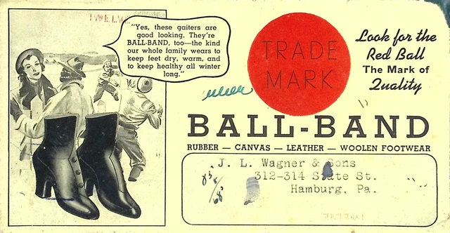 VINTAGE BALL-BAND FOOTWEAR Advertising Card Red Ball Mark Rubber Boots ...