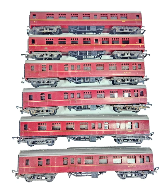 RACK OF 6 Triang TT Gauge LMS Stanier Coaches Maroon Color Model ...