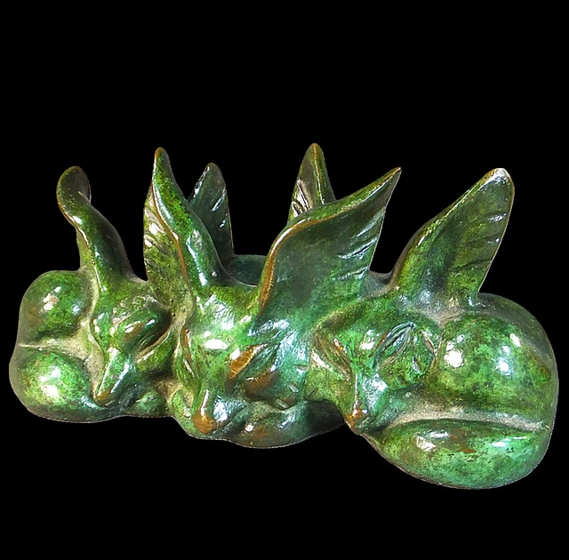 V RARE SIGNED BRONZE FIGURINE GROUP of SLEEPING FOXES by RAOH SCHORR ...