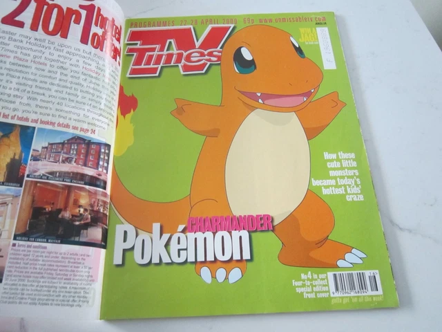 TV TIMES MAGAZINE ,Pokémon ,Charmander cover ,22-28 April 2000 £25.00 ...