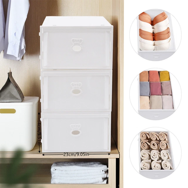 PLASTIC STORAGE CUBE Organizer Folding Closet Stackable Box 3 Drawer 3 ...