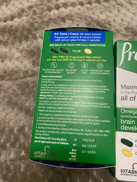 VITABIOTICS PREGNACARE MAX Tablets Plus Omega 84 Capsules.Used by date ...
