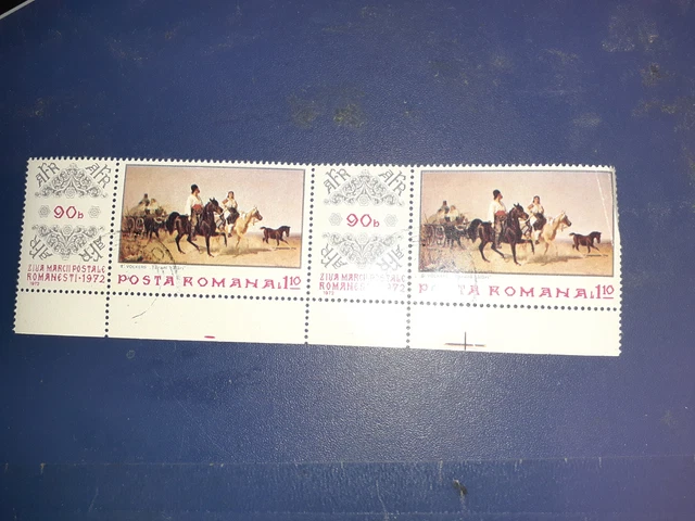 ROMANIA 1972 JOINED pair, crease through top right hand stamp EUR 0,91 ...