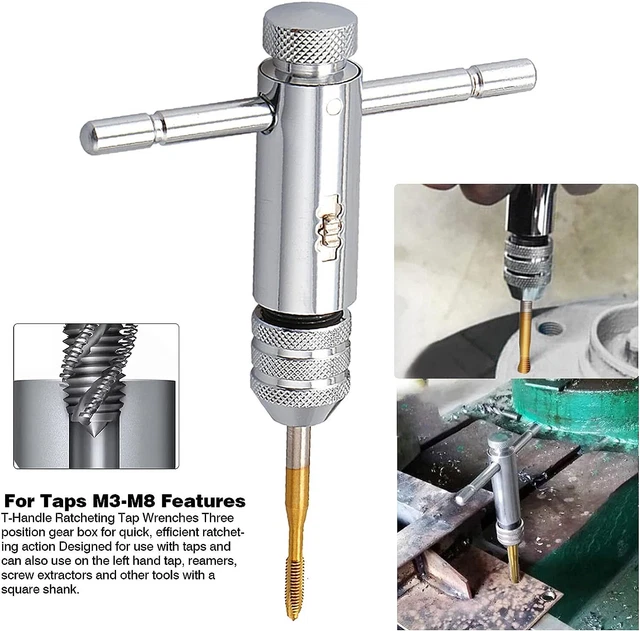 5PCS ADJUSTABLE T-HANDLE Ratchet Tap Holder Wrench Tool Set with M3 M4 ...