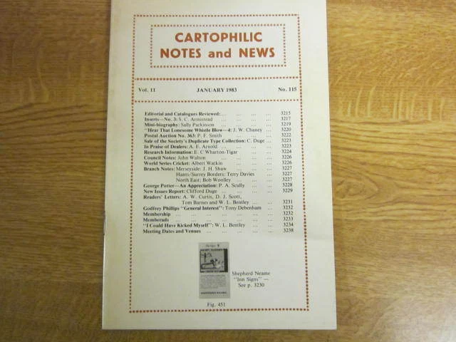 JANUARY 1983, CARTOPHILIC NOTES & NEWS, Sally Parkinson, George Potter ...
