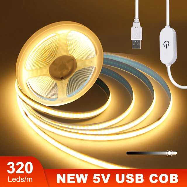 5V COB LED Strip Light 320LEDs/M High Density Flexible Tape Lights Touch Control £3.59 - PicClick UK