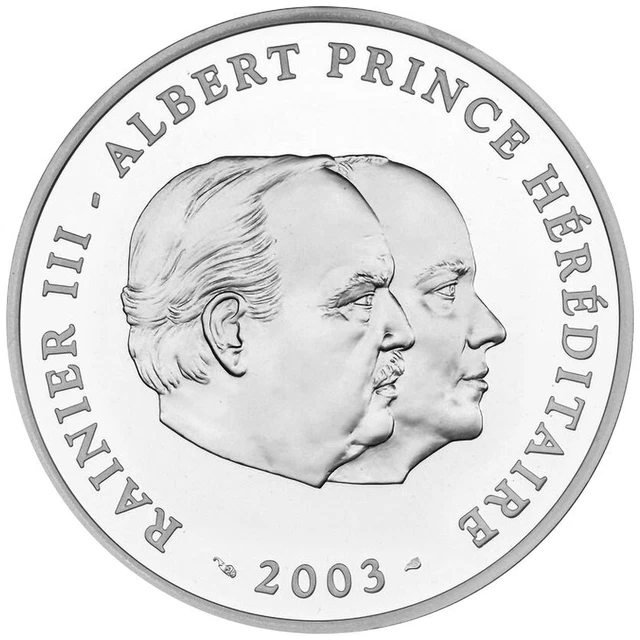 PRINCE RAINIER III Silver Coin 80th birthday 2003 - Monaco - in case ...