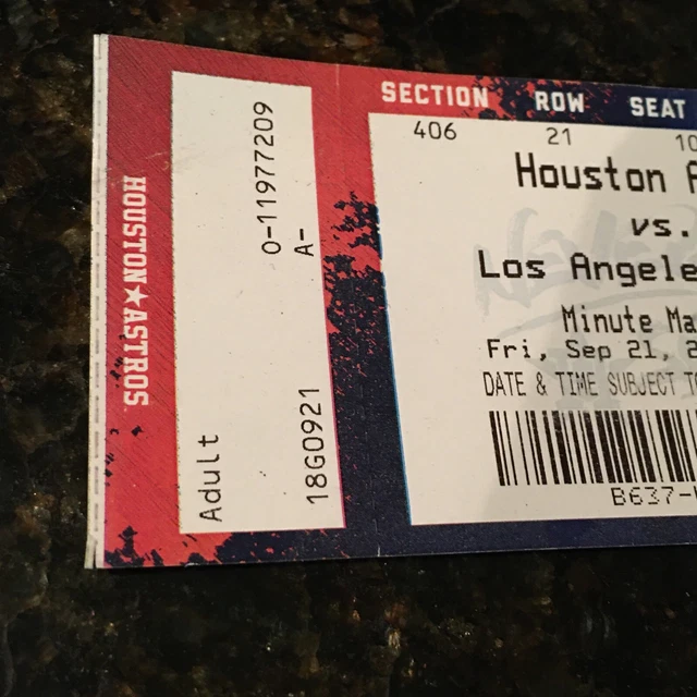 HOUSTON ASTROS V. Angels Ticket Stub 21/09/2018 Gerrit Cole Win, Mike ...