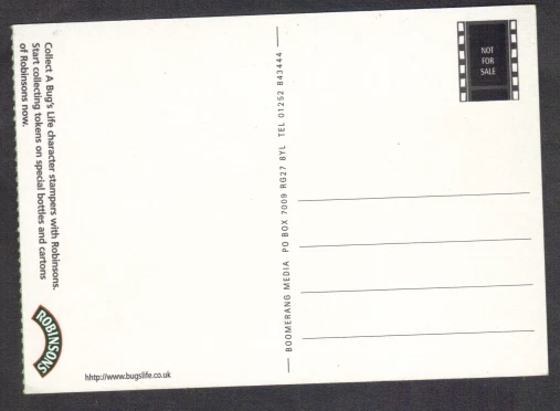 DISNEY PIXAR - A Bug's Life Promotional Postcard - Robinsons Squash ...