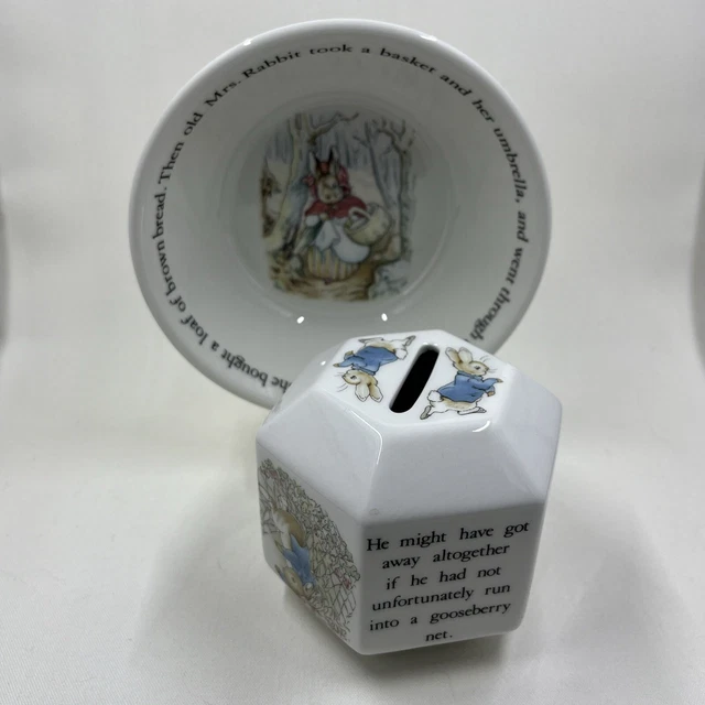 WEDGWOOD BEATRIX POTTER Peter Rabbit Coin Bank & Bowl Ceramic Charming ...