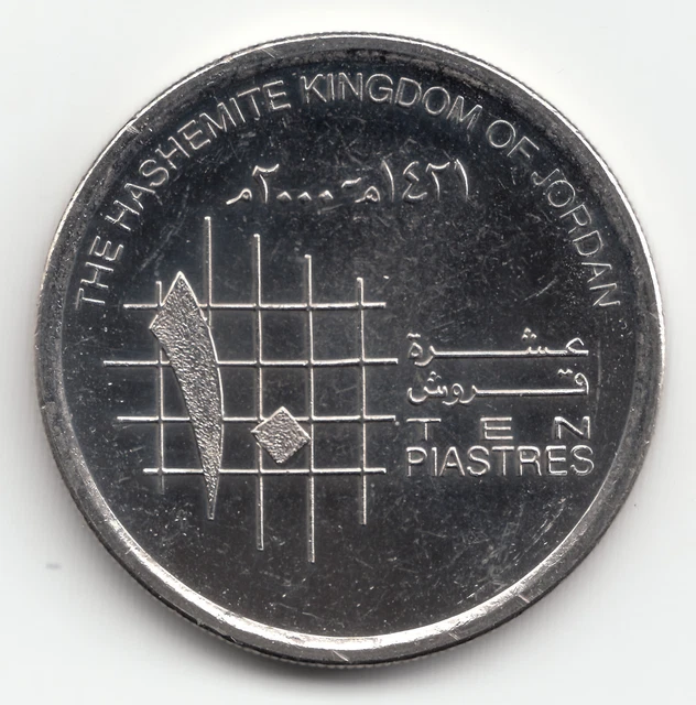 JORDAN JORDANIEN 10 Piastres 2000 Nickel Plated Steel 8 g 28 mm KM 74 £ ...