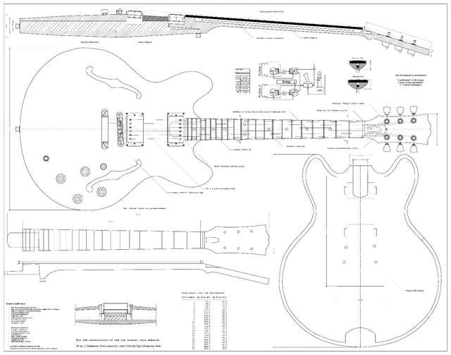 PLANS DE GUITARE JAZZ Gibson es-335 électrique archtop - Pleine échelle ...