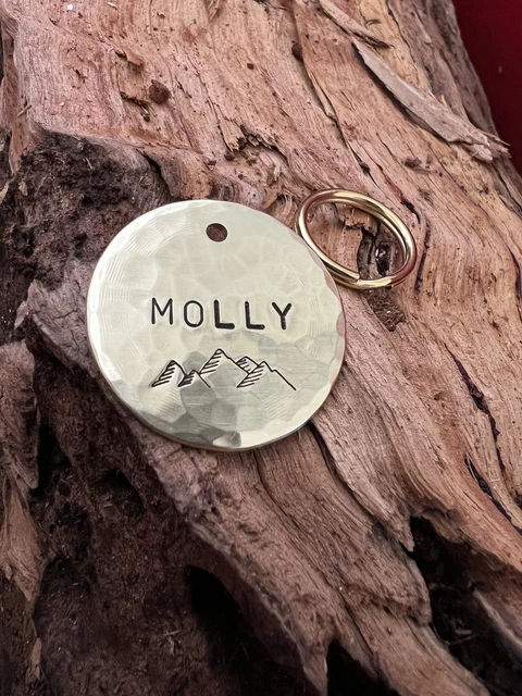 PREMIUM 38MM HAMMERED Hand Stamped Metal Dog Pet ID Tag Brass, Copper ...