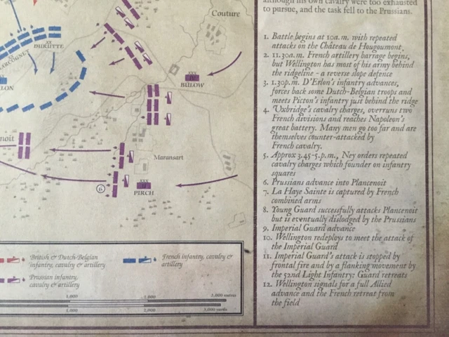1815 BATTLE OF Waterloo Plan Map Of The Battle And Formations & Written ...