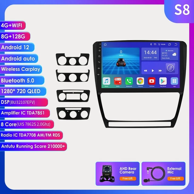 CARPLAY FÜR SKODA Octavia II Android 12 Autoradio GPS SAT NAV WiFi 4G ...