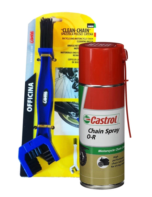 KIT CHAIN LUBE SPRAY pour chaînes O-RING CASTROL 400 ml +BROSSE de ...