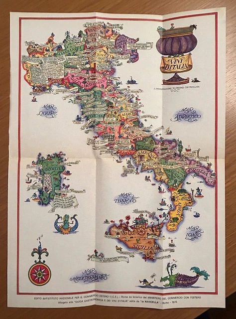 POSTER VINI D'ITALIA - All. Guida gastronom. e dei vini d'Italia - 1975 ...