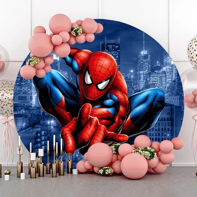 ROUND SUPERHERO SPIDERMAN Backdrop Boys Birthday Party Photo Background ...