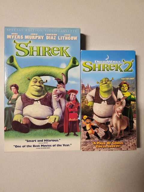 SHREK 1 & 2 VHS lot DreamWorks Animated Movies. Mike Myers And Eddie ...
