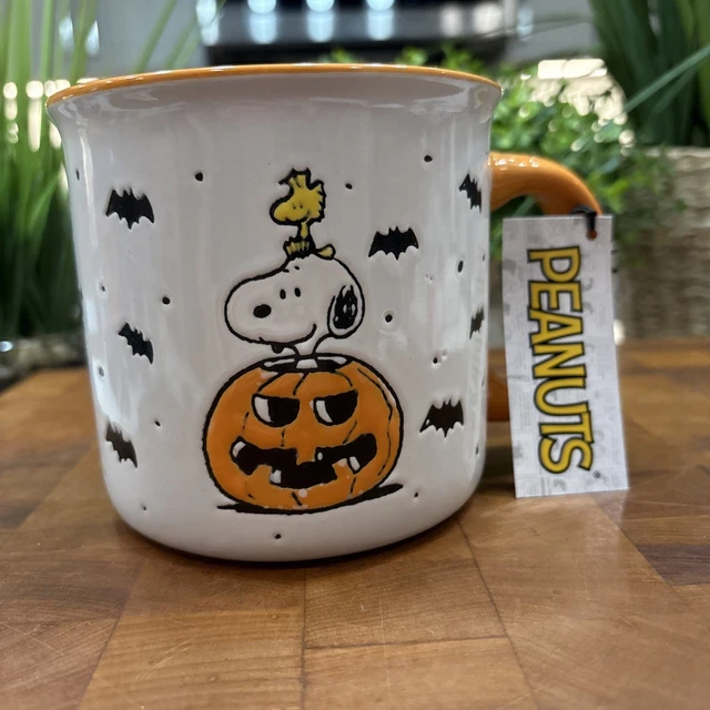 PEANUTS HALLOWEEN COFFEE Camper Mug Snoopy Woodstock Pumpkin Jack O ...