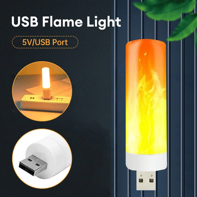 1-3 PACK USB LED Flame Effect Light USB Flame Candle Bulb Flameless Tea ...