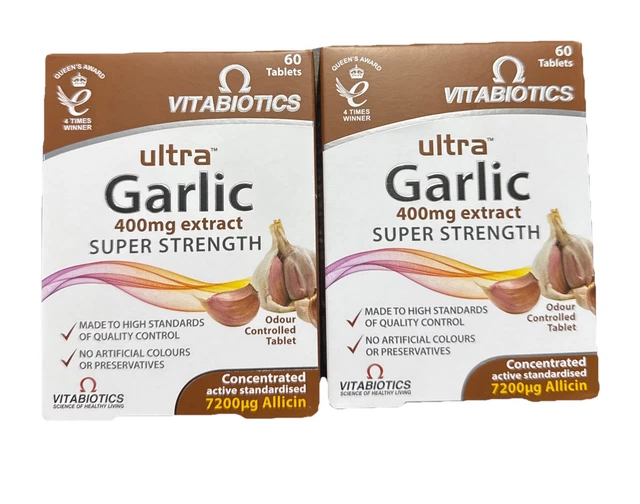 2 X VITABIOTICS Ultra Garlic Super Strength 400mg 60 Tablets BB:05/25 £ ...