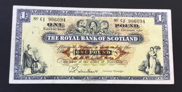 BANKNOTE OF SCOTLAND One Pound. The Royal Bank Of Scotland. Dated 1965 ...