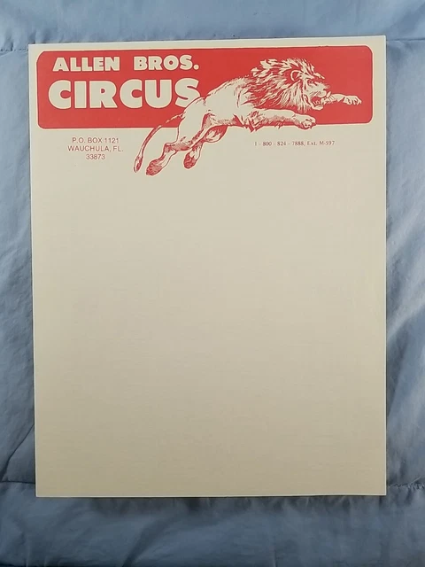 VINTAGE 1960S? ALLEN BROS. Circus Letterhead Blank Sheet £13.91 ...
