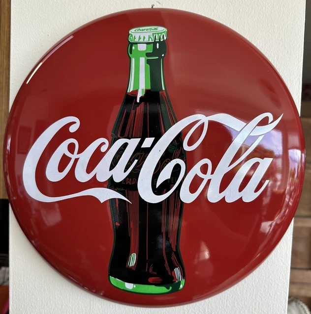 VINTAGE 12& ROUND Coca-Cola Metal Wall Button Sign 1990 $24.16 - PicClick