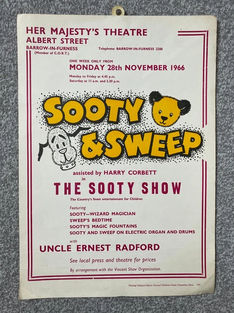 1966 SOOTY AND Sweep Sooty Show theatre poster: Barrow in Furness/Harry ...